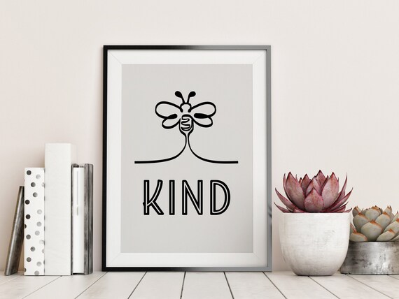 Bee Kind Printable Nature Wall Art Typography Digital | Etsy