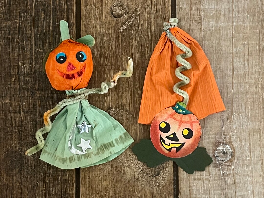 Vintage Halloween Decor Japan Creepy Pumpkins Crepe Paper Spooky Jack O ...