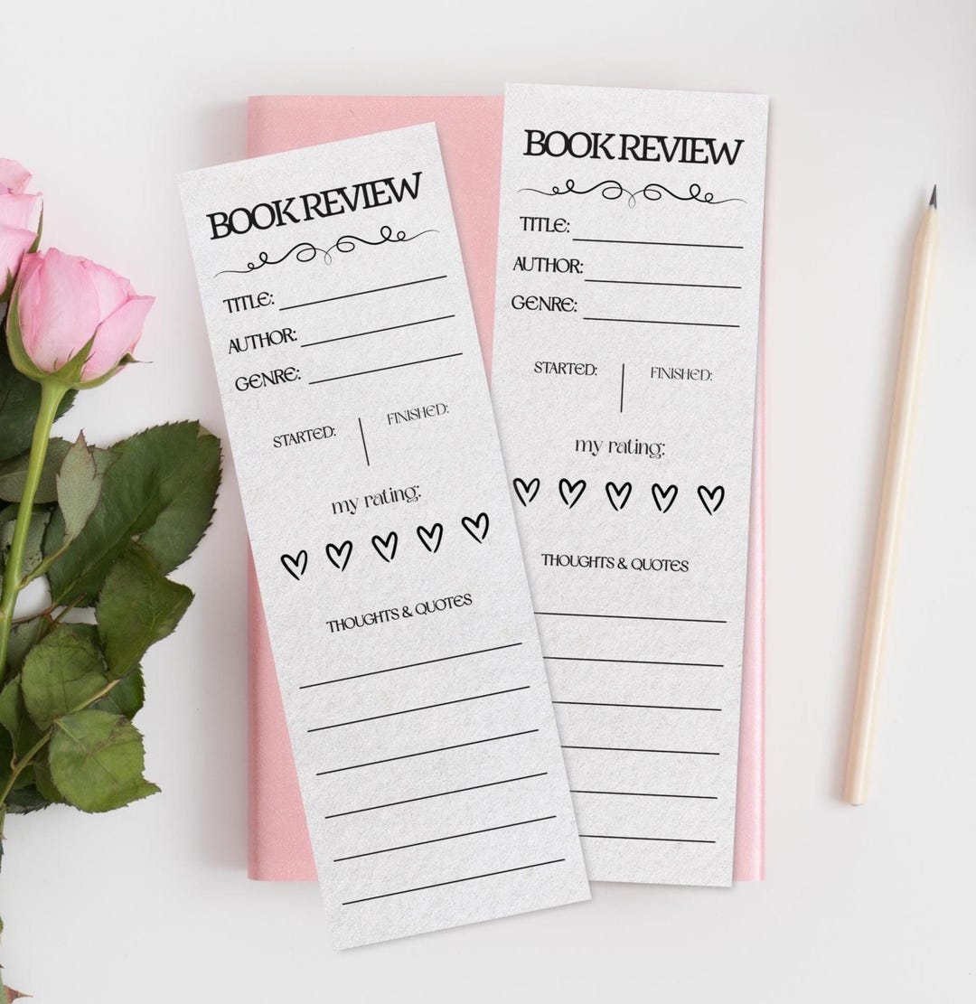Printable Bookmark • Book Review Bookmark • Book Lover Hearts • Instant ...