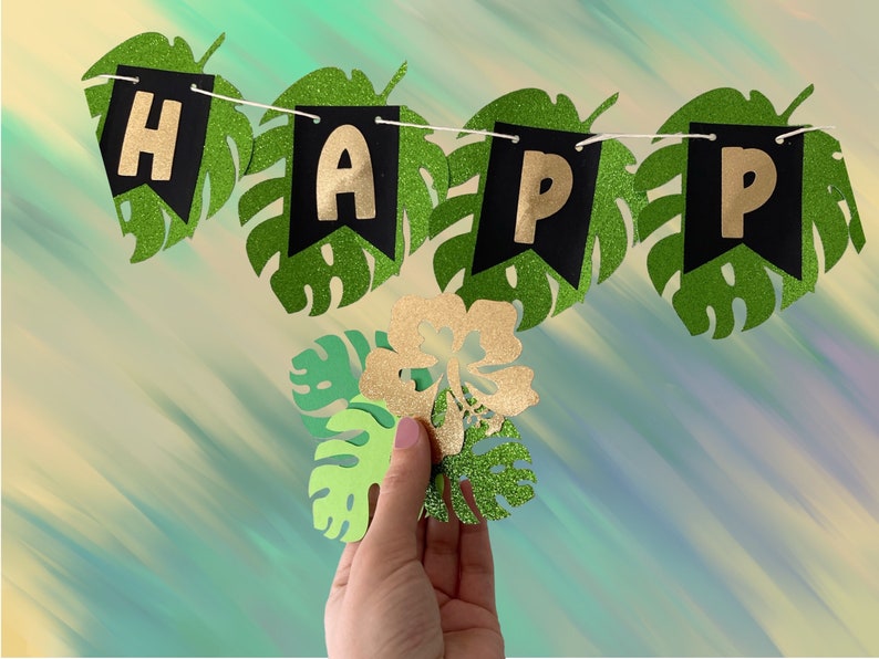 Monstera Leaf Birthday Banner, Photo Banner, High Chair Number Banner ...