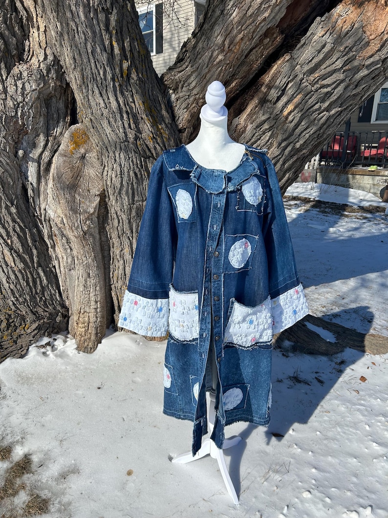 Upcycled Jacket , Upcycled Denim Jacket for Women, Long Jacket, Denim ...