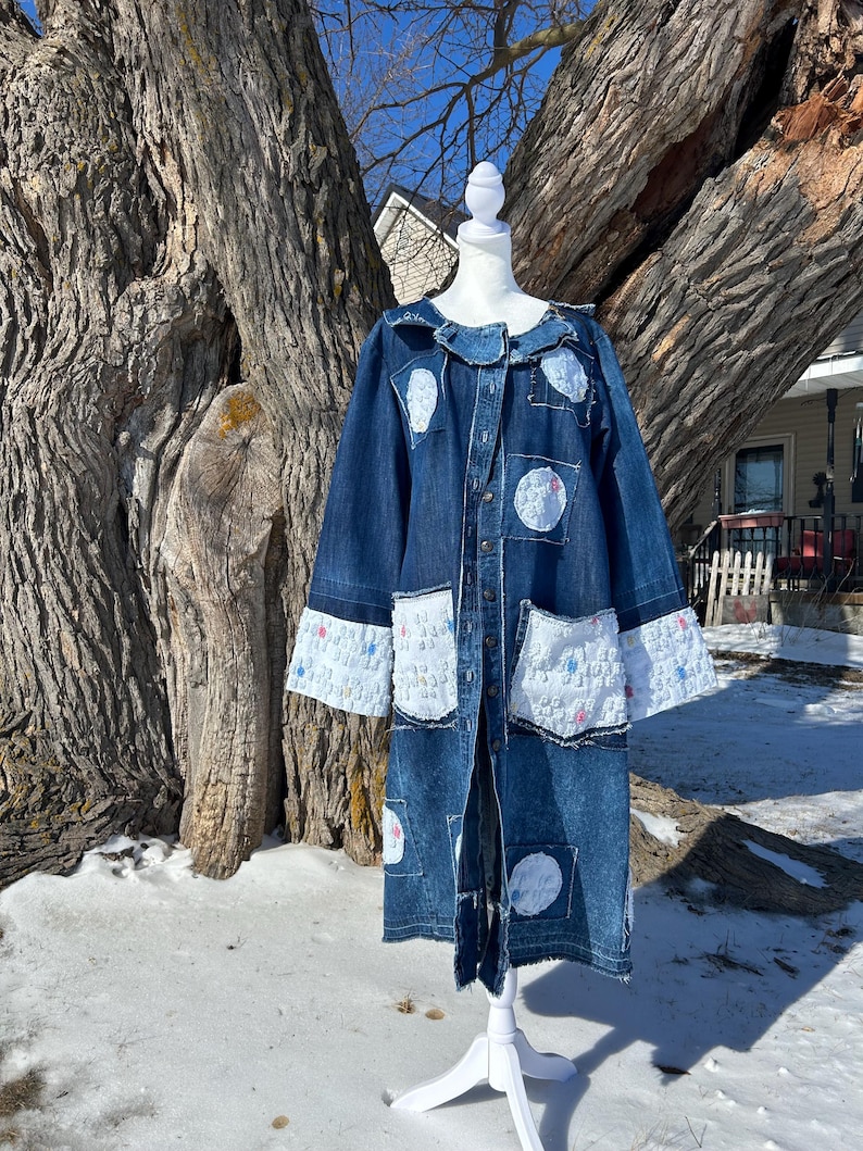 Upcycled Jacket , Upcycled Denim Jacket for Women, Long Jacket, Denim ...