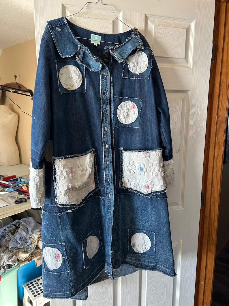 Upcycled Jacket , Upcycled Denim Jacket for Women, Long Jacket, Denim ...