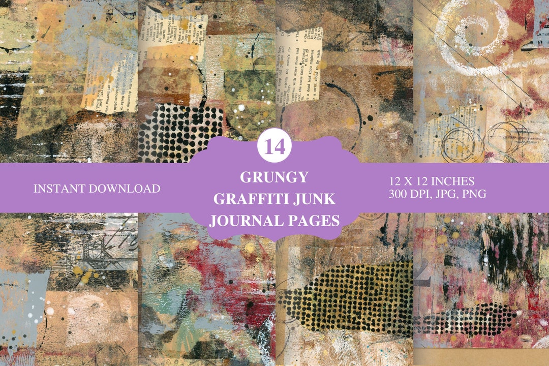 Grungy Graffiti Junk Journal Background Pages, 14 Digital Pages, PDF ...