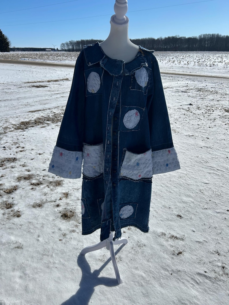 Upcycled Jacket , Upcycled Denim Jacket for Women, Long Jacket, Denim ...