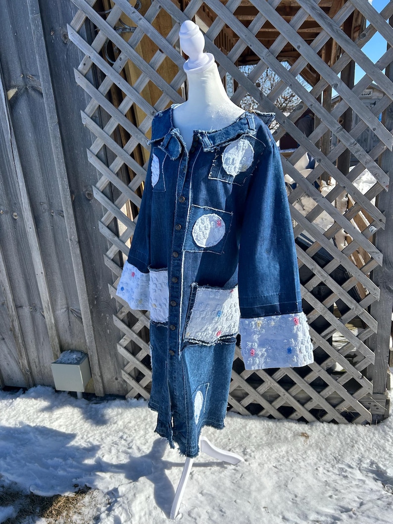 Upcycled Jacket , Upcycled Denim Jacket for Women, Long Jacket, Denim ...