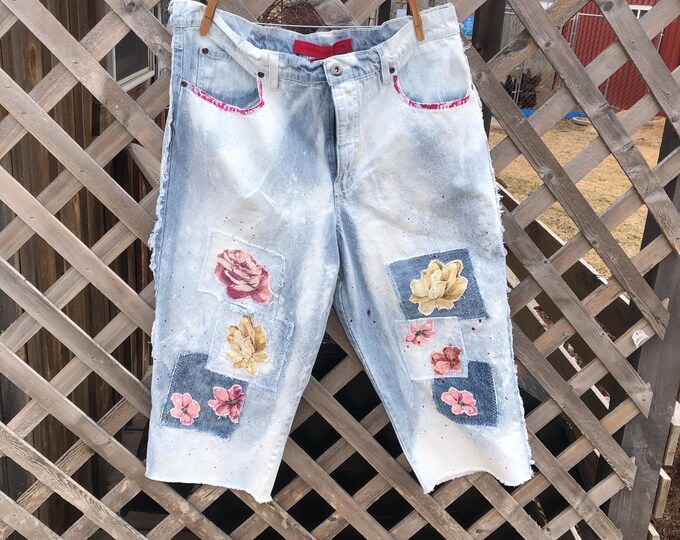 Upcycled Clothing for Women, Shabby Chic Capri Pants, Denim Capris ...