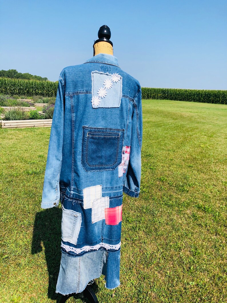 Upcycled Clothing for Women, Denim Jacket, Maxi Denim Coat, Upcycled Jacket, Art Jacket ...