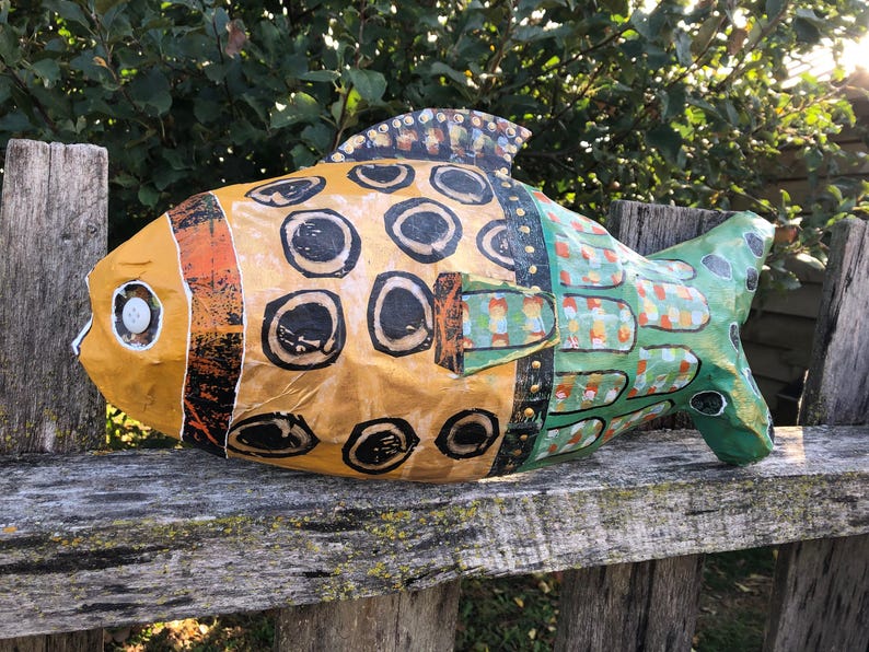 Paper Mache Fish, Funky Fish Art, Shabbyroadstudio - Etsy
