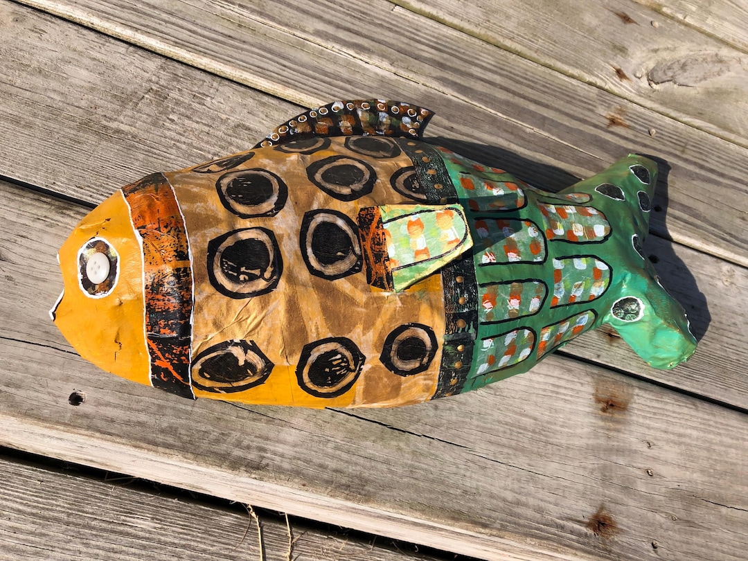 Paper Mache Fish, Funky Fish Art, Shabbyroadstudio - Etsy