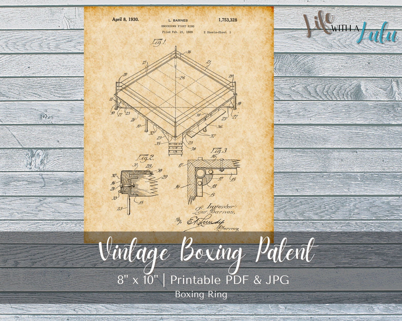 PRINTABLE Vintage Boxing Ring Patent Print - INSTANT DOWNLOAD - Etsy