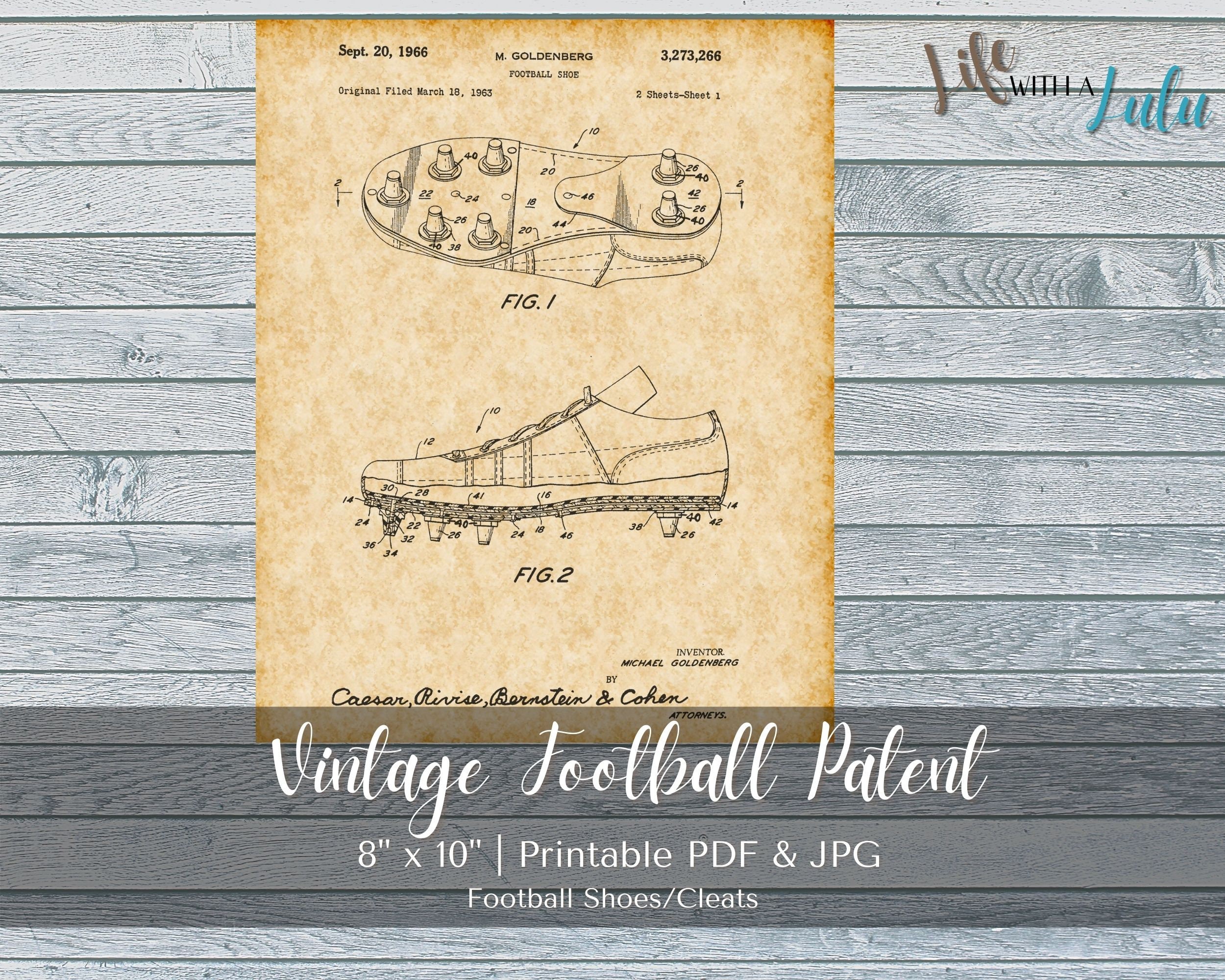 PRINTABLE Vintage Football Cleats/shoes Patent Print - INSTANT DOWNLOAD ...