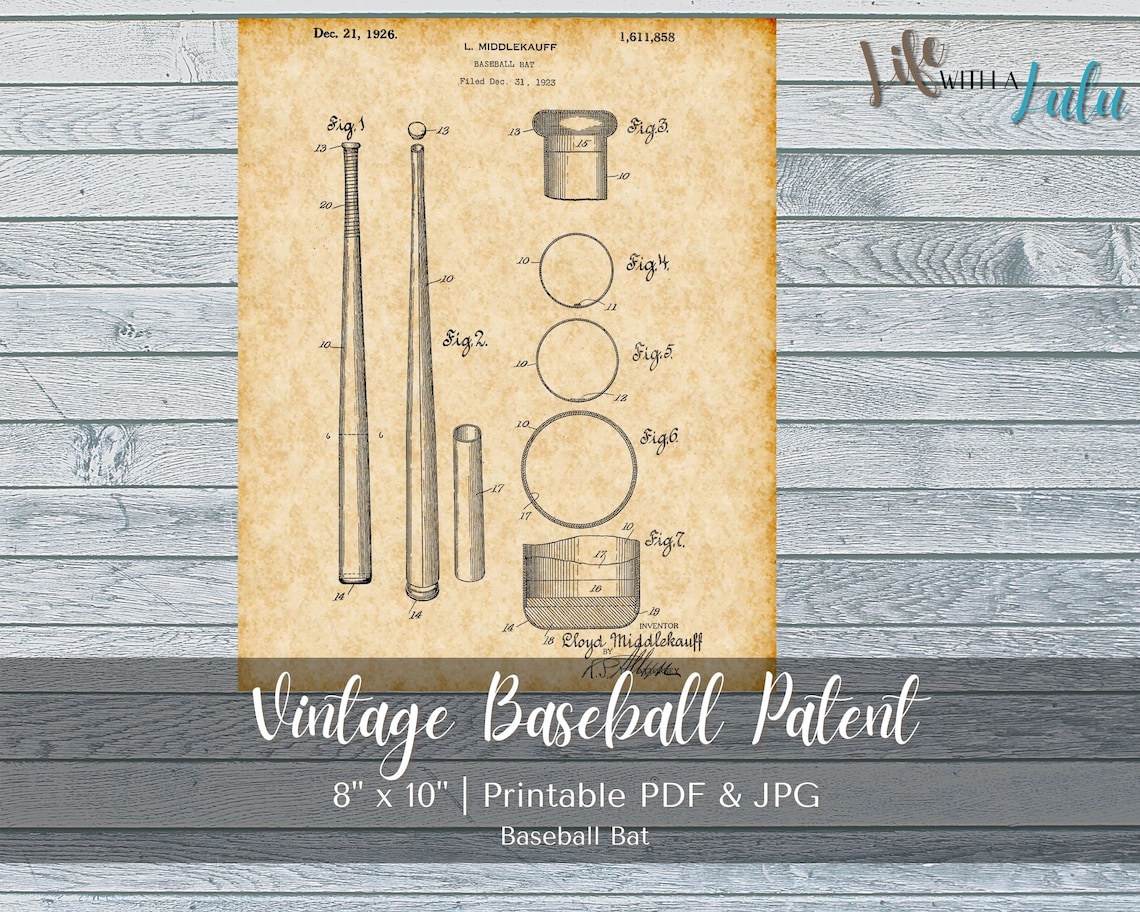 PRINTABLE Vintage Baseball Bat Patent Print - INSTANT DOWNLOAD - Etsy