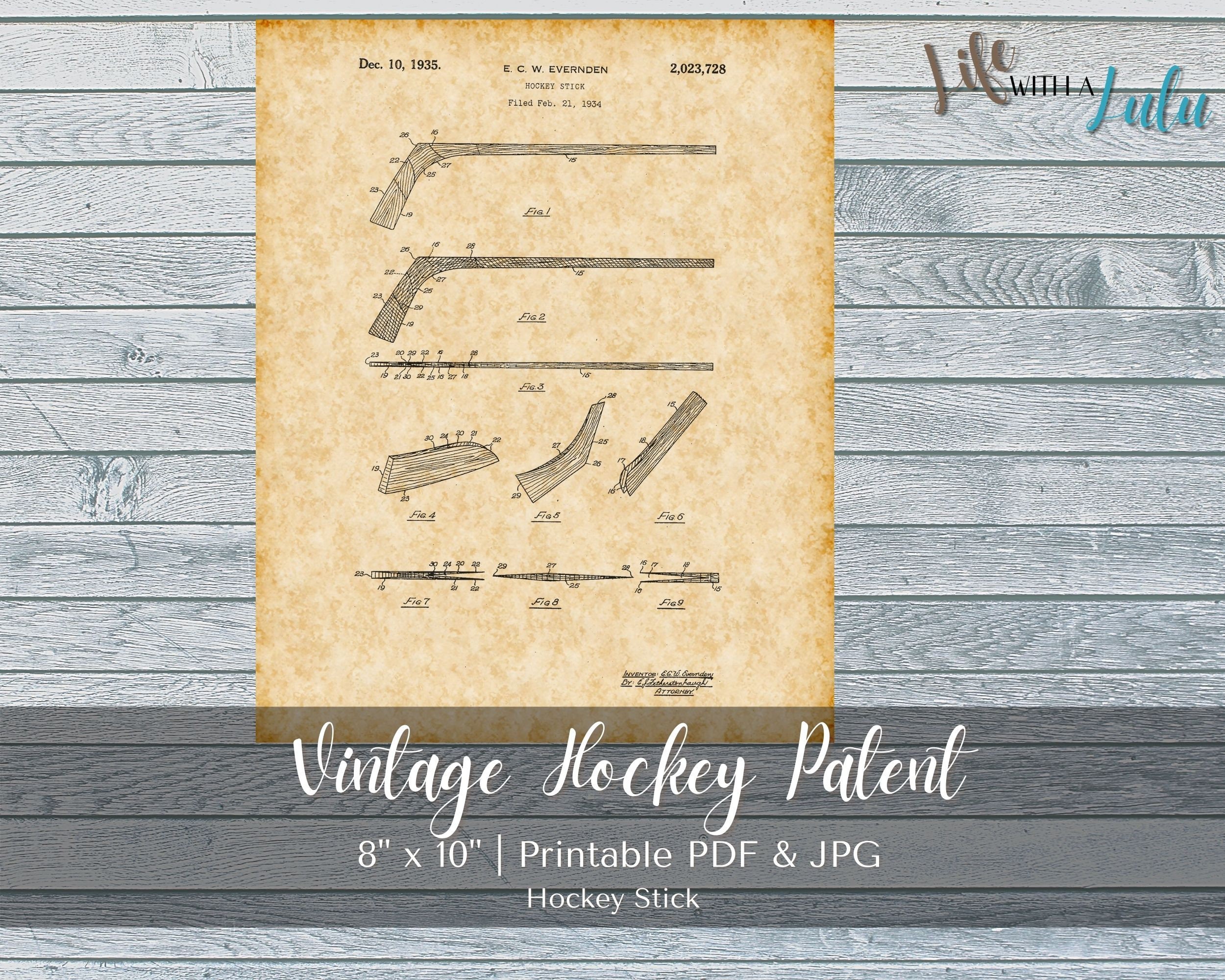 PRINTABLE Vintage Hockey Stick Patent Print INSTANT DOWNLOAD - Etsy