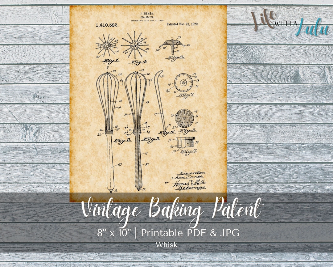 PRINTABLE Vintage Baking Whisk Patent Print - INSTANT DOWNLOAD - Etsy