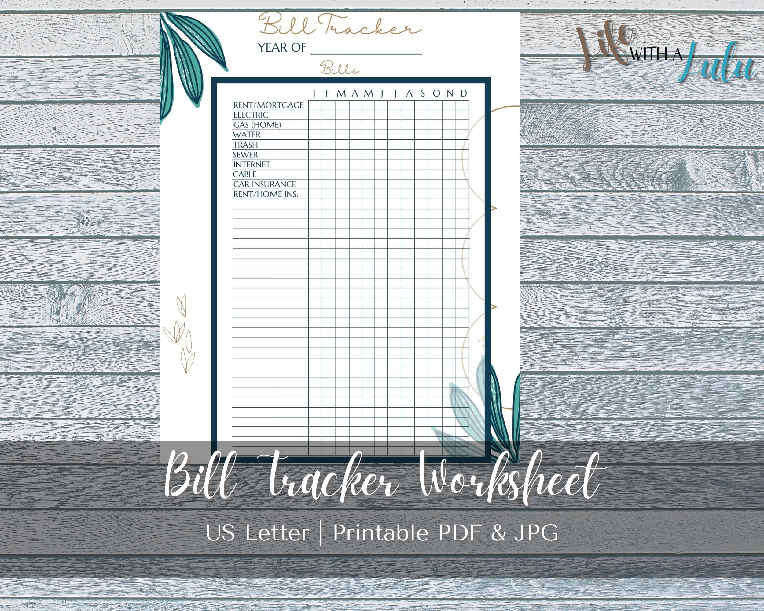 PRINTABLE Bill Tracker Worksheet, PDF & JPG - Etsy