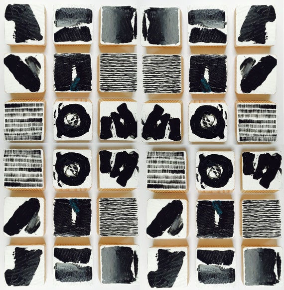 Original Painted Wood Block Wall Art abstract Painting Modern - Etsy