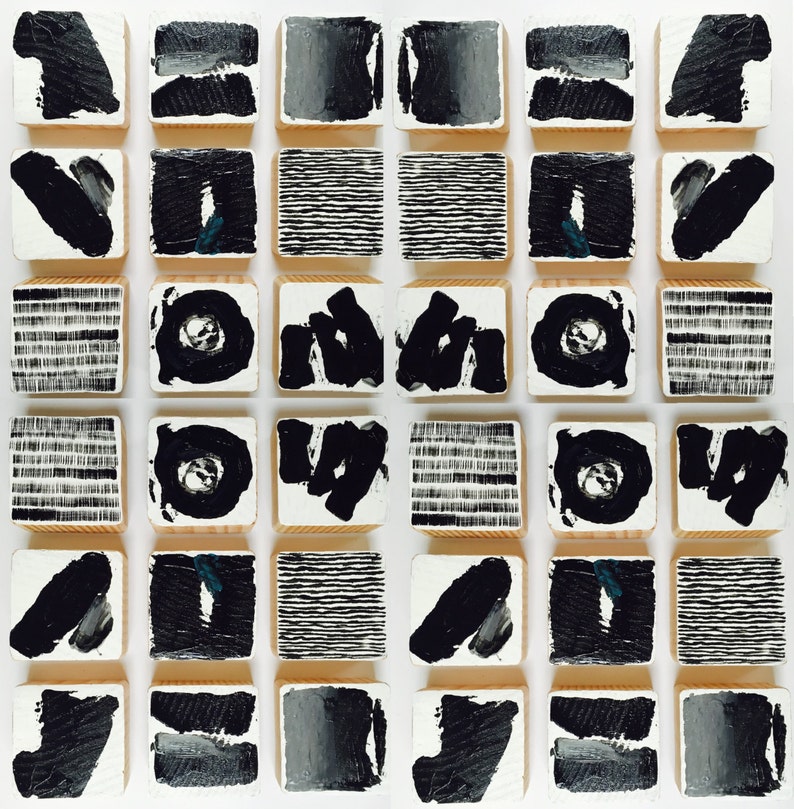 Original Painted Wood Block Wall Art -abstract Painting Modern Wall ...
