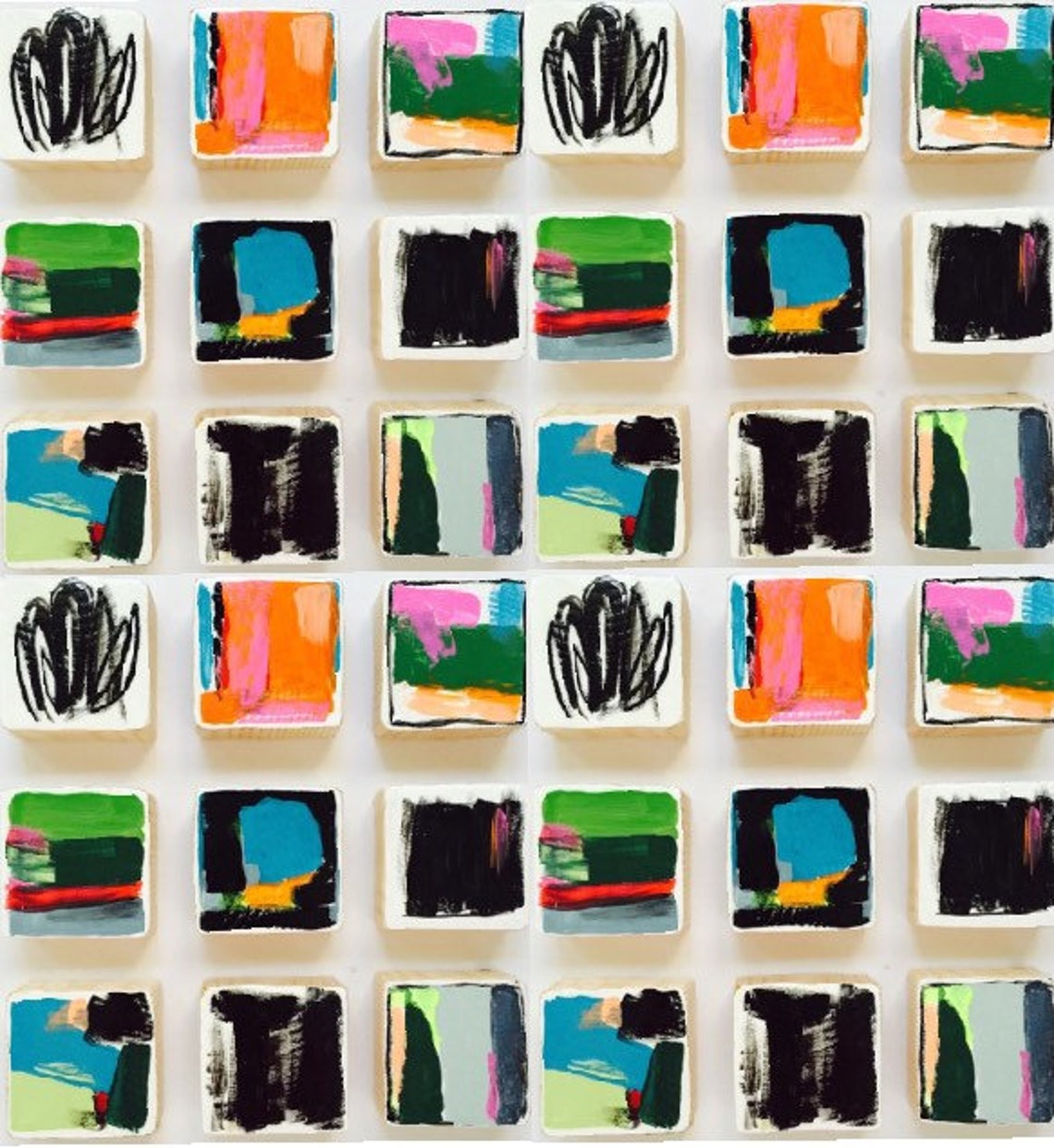 Original Painted Wood Block Wall Art-abstract Painting Modern Wall ...