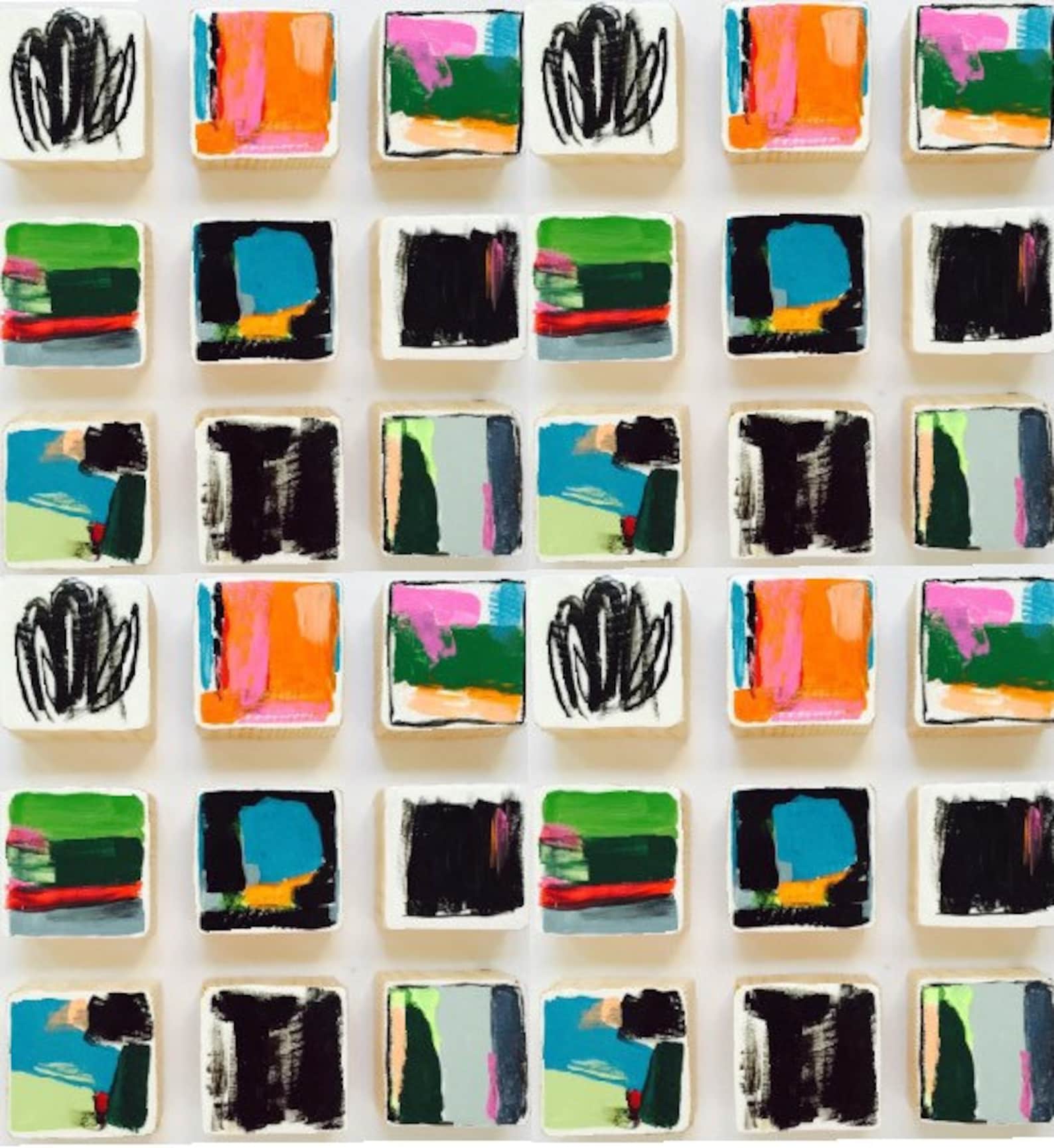 Original Painted Wood Block Wall Art-abstract Painting Modern Wall ...