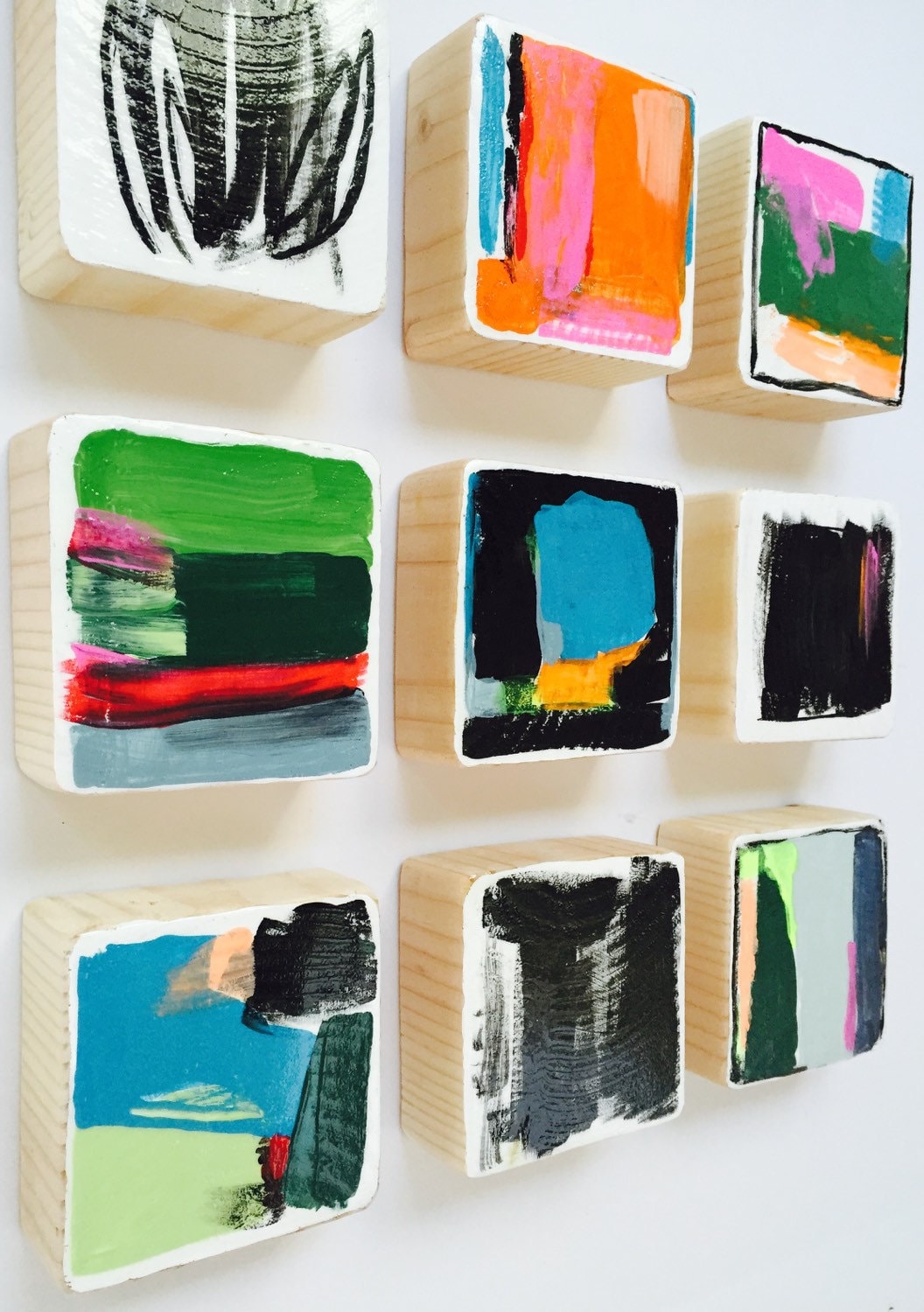 Original Painted Wood Block Wall Art-abstract Painting Modern Wall ...