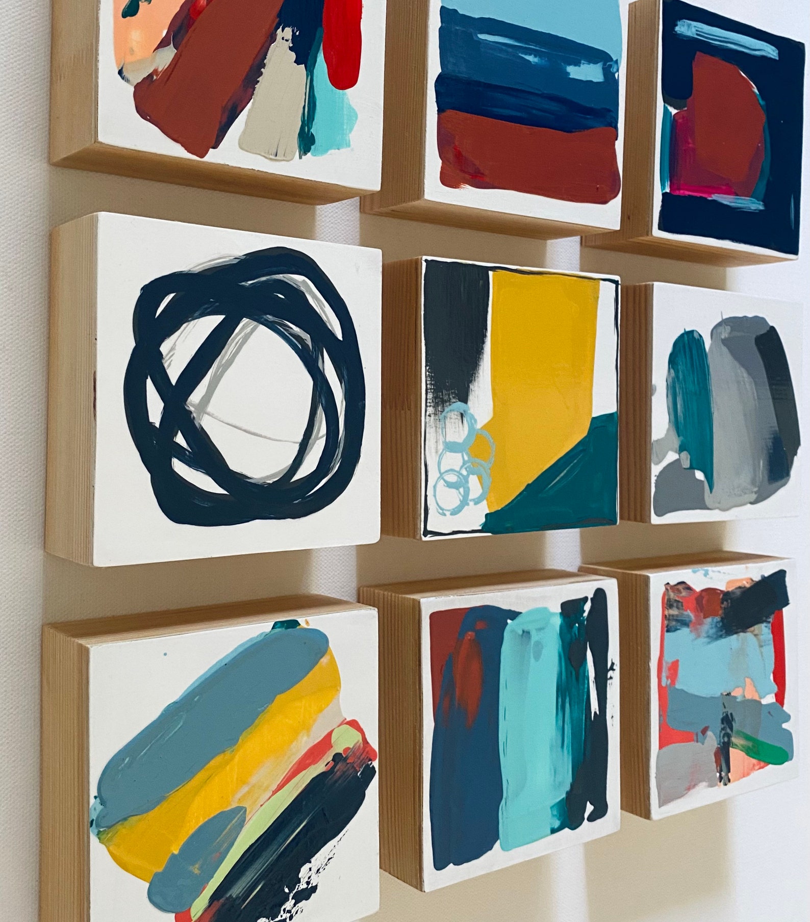 Original Painted Wood Block Wall Art - Abstract Painting Modern Wall ...