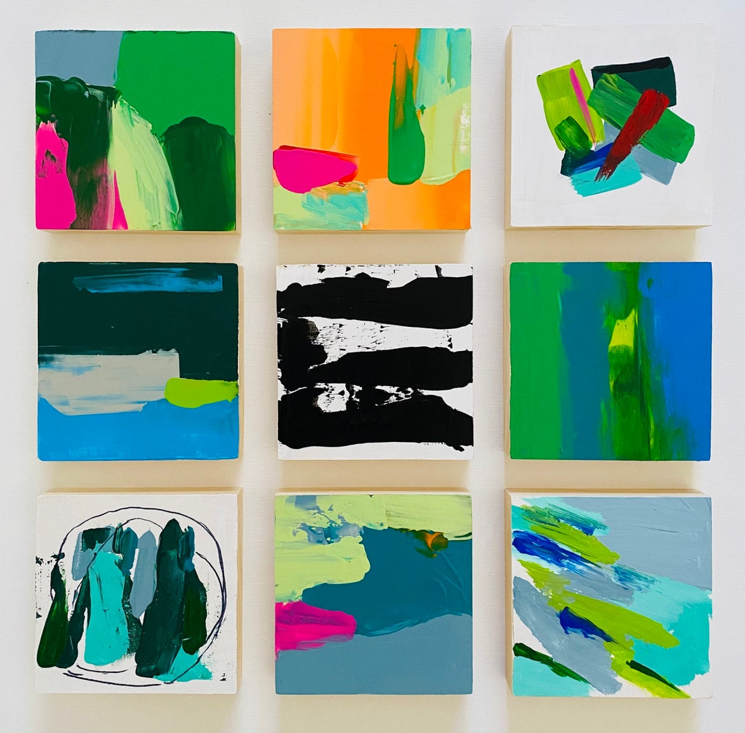 Original Painted Wood Block Wall Art - Abstract Painting Modern Wall ...