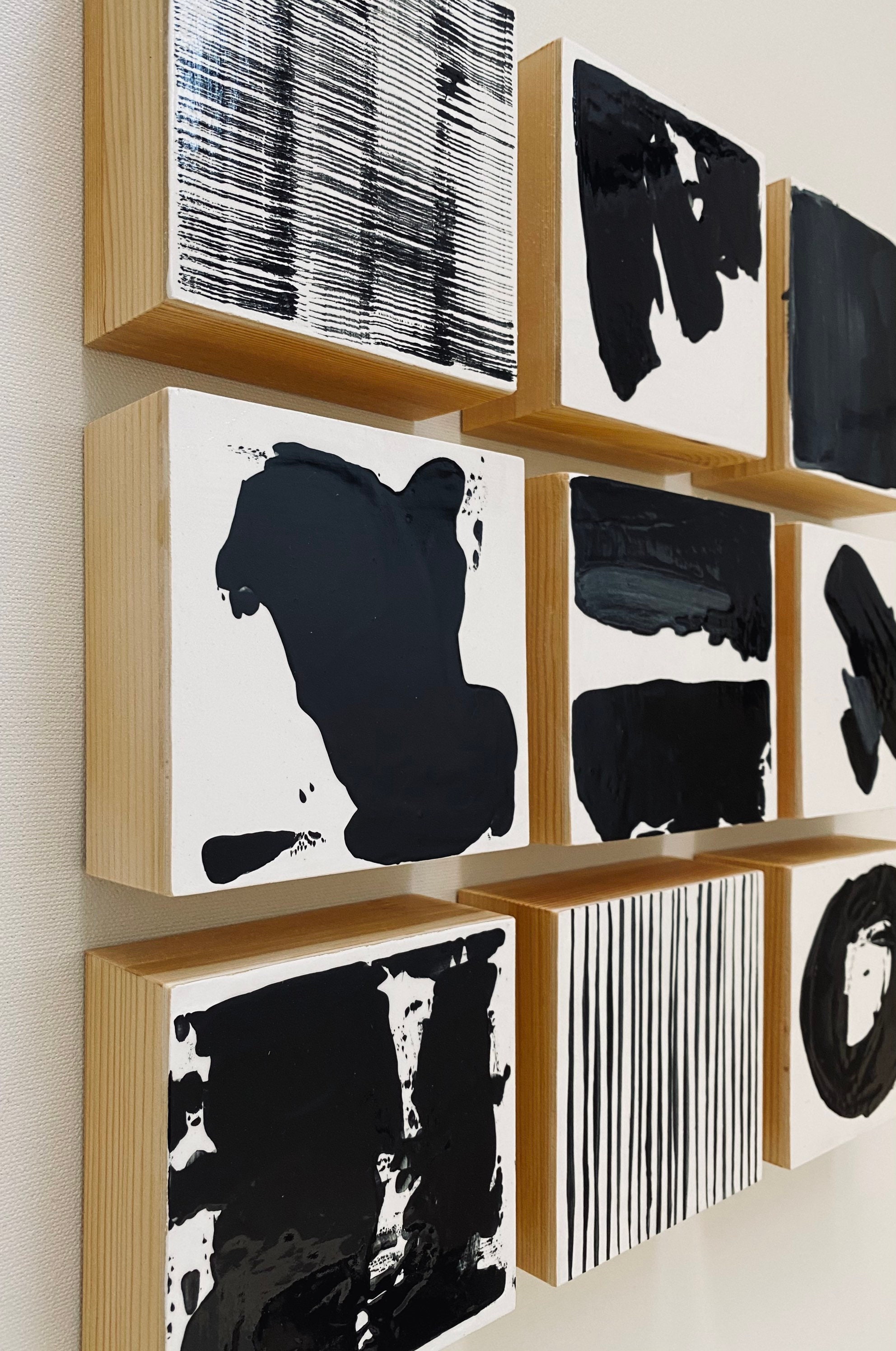 Original Painted Wood Block Wall Art -abstract Painting Modern Wall ...