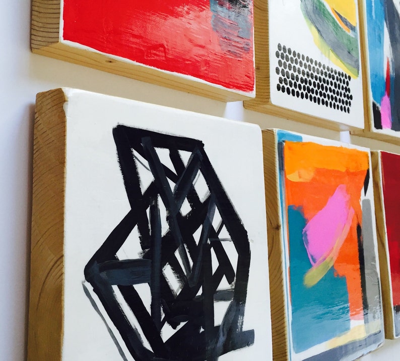 Original Large Modern Abstract Painted Wood Block Wall Art Sculpture ...