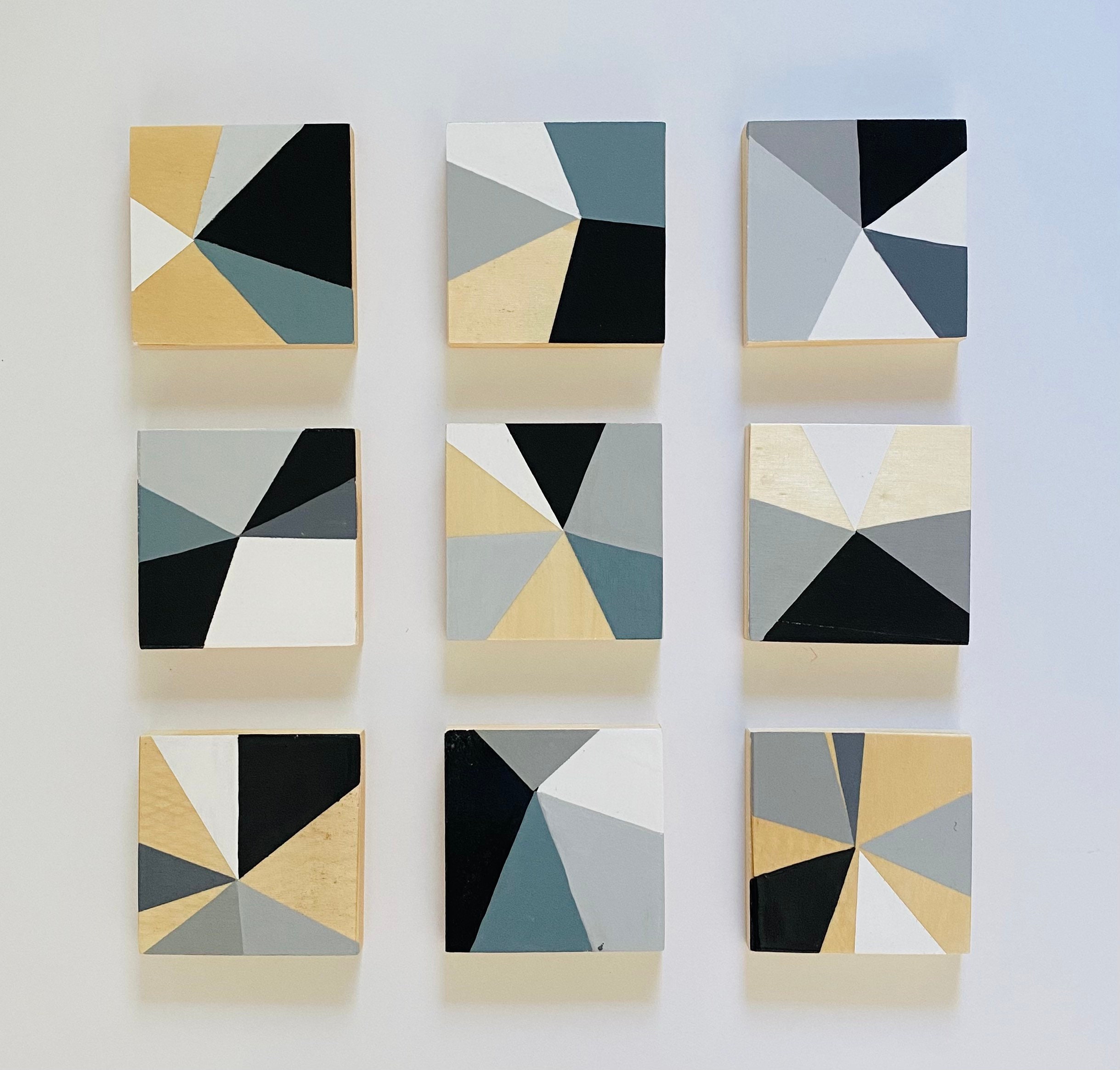 MINI PINWHEELS Series- Black & White Original Painted Wood Block Wall ...