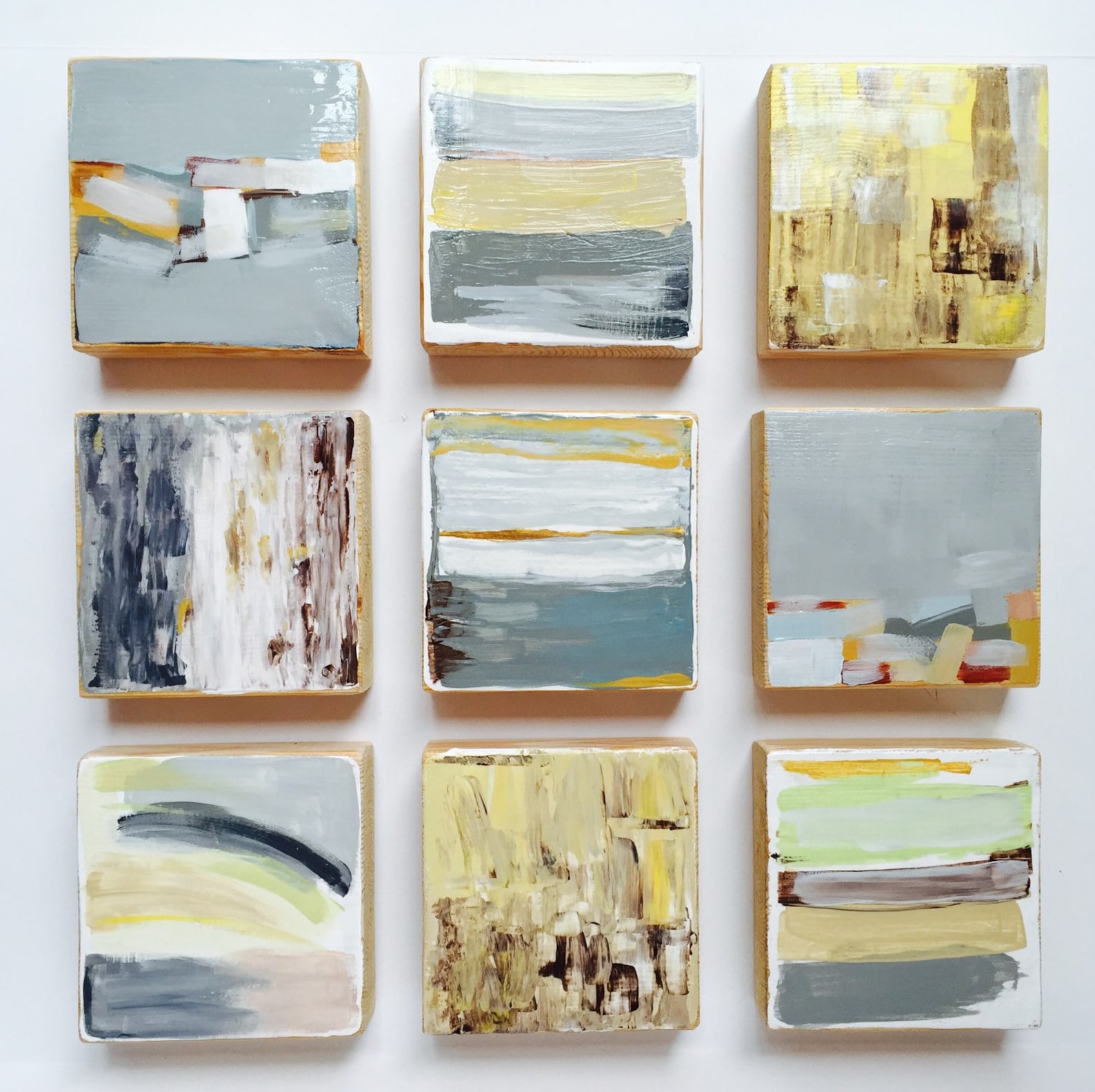 Original Painted Wood Block Wall Art-abstract Painting Modern Wall ...