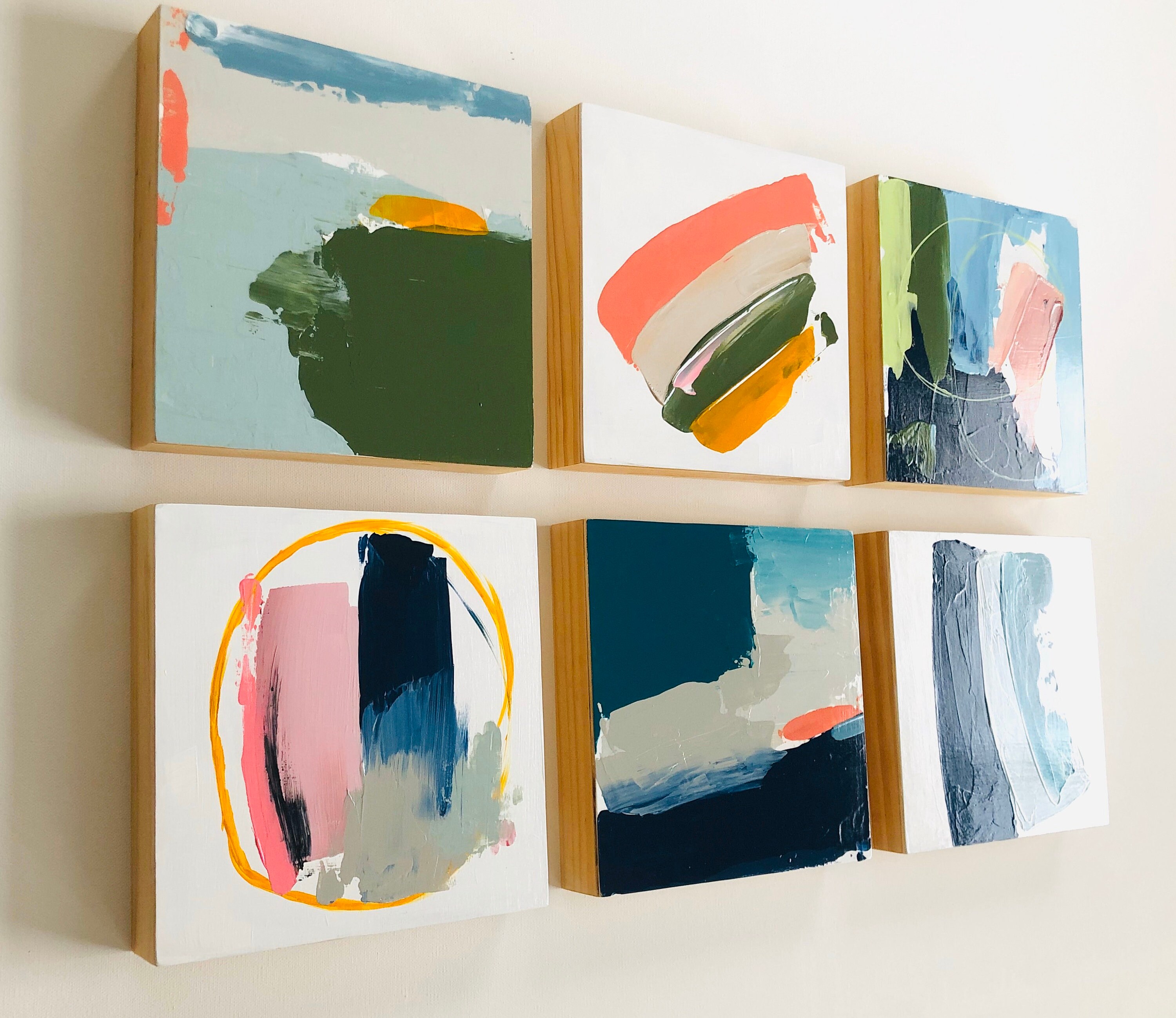 Original Painted Wood Block Wall Art -abstract Painting Modern Wall ...