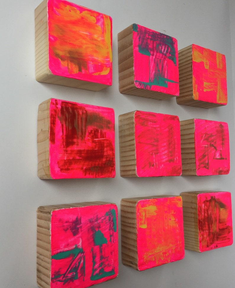 Original Painted Wood Block Wall Art Abstract Painting Modern Wood Wall ...