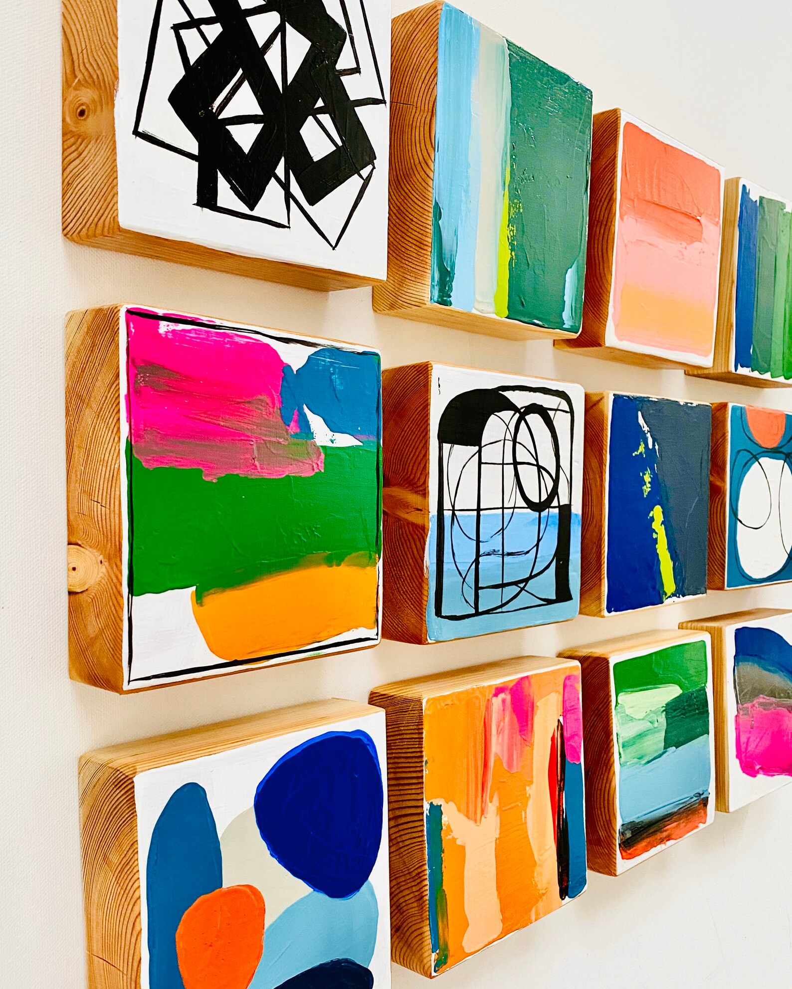 Original Painted Wood Block Wall Art -abstract Painting Modern Wall ...