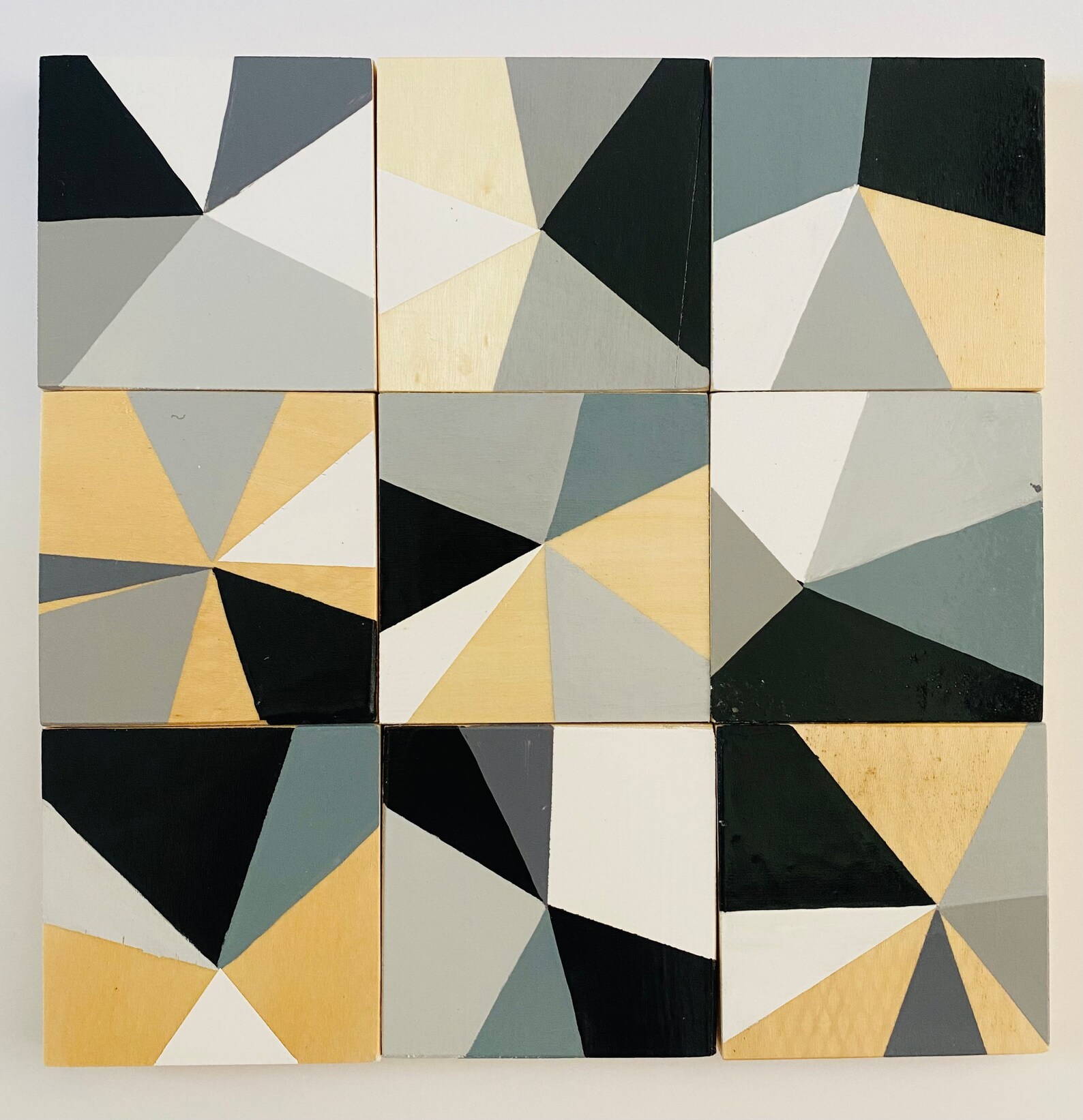 MINI PINWHEELS Series- Black & White Original Painted Wood Block Wall ...