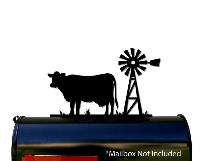 Cow and Windmill Metal Mailbox Topper / Plaque / Sign - Made in USA ...