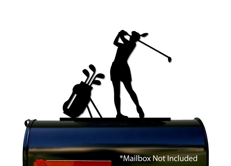 Female Golfer With Bag - Swinging a Golf Club - Metal Mailbox Topper ...