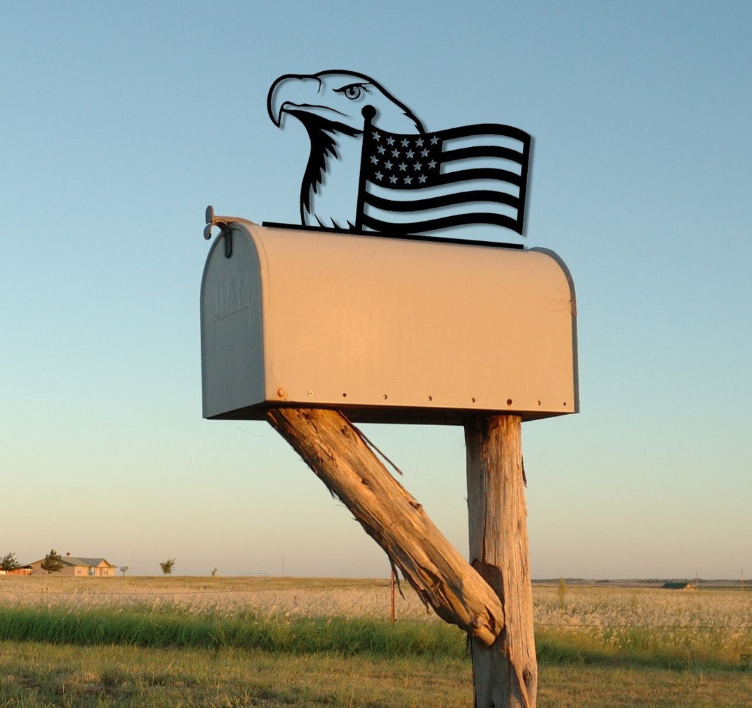 American Bald Eagle With US Flag - Metal Mailbox Topper - Made in USA ...