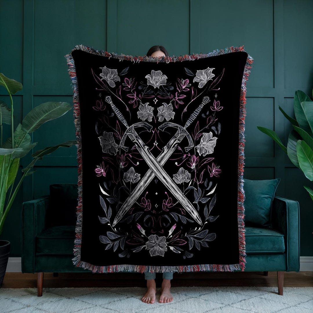 Crossed Swords Floral Woven Blanket | Gothic Sword Tapestry Throw - Etsy