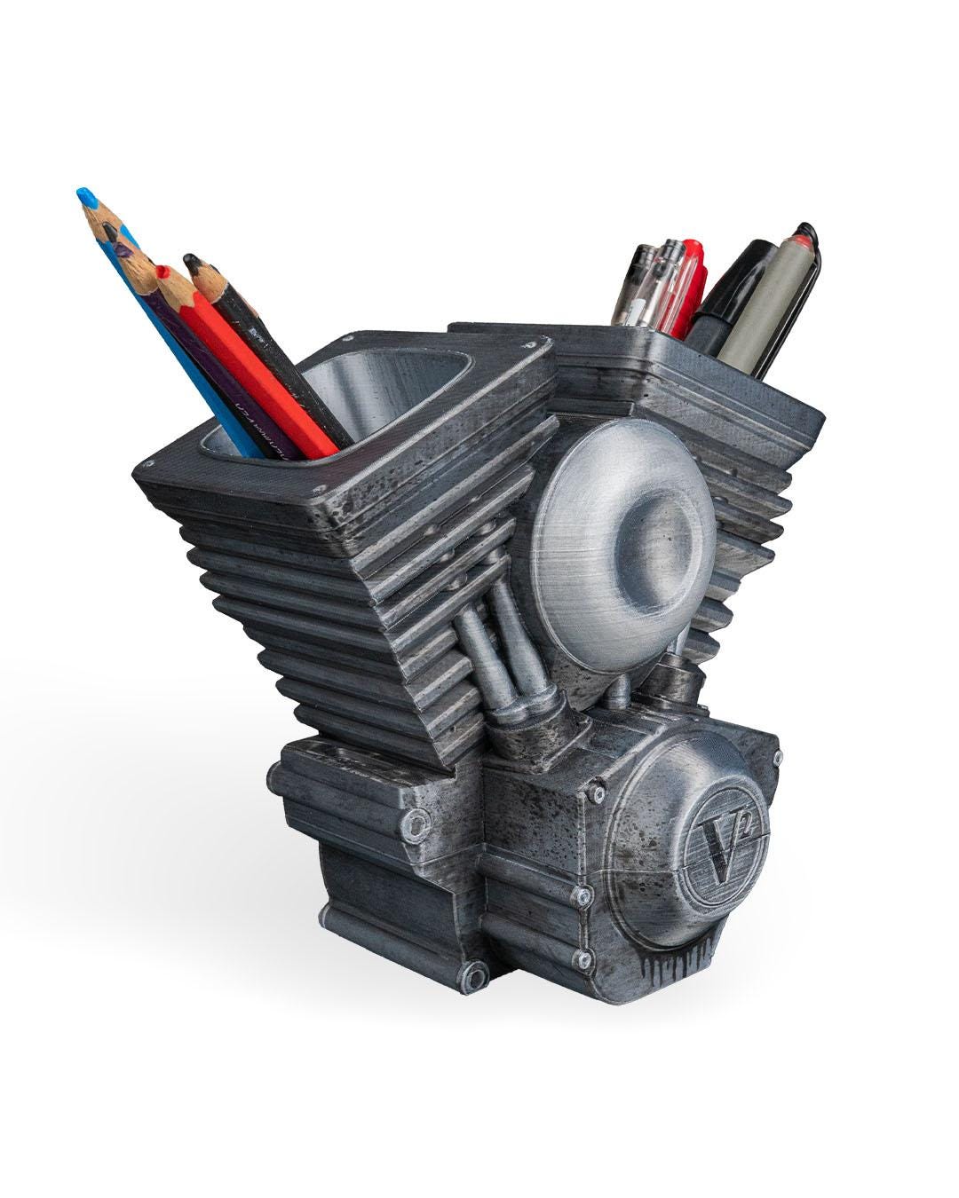 V-twin Motorcycle Engine Pen Holder With Moving Crankshaft & Pistons ...