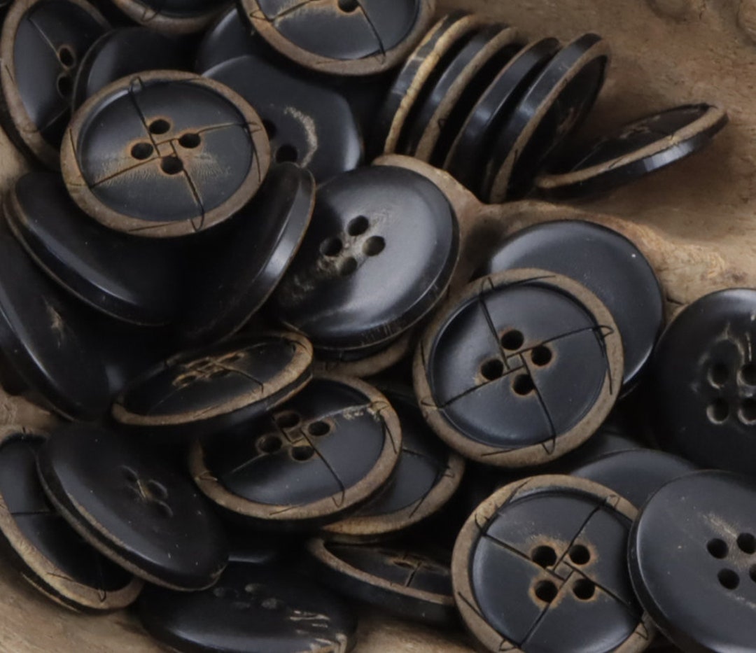 Real Buffalo Horn Buttons Black, Pizza Cut Design, Burnt Effect, 15mm ...