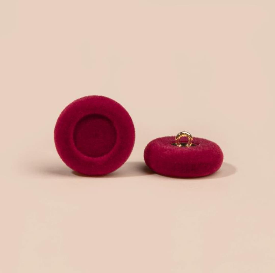 Dark Red Plush Flocked Buttons With Shank, 18mm, 20mm, 23mm, Pack of 5 ...