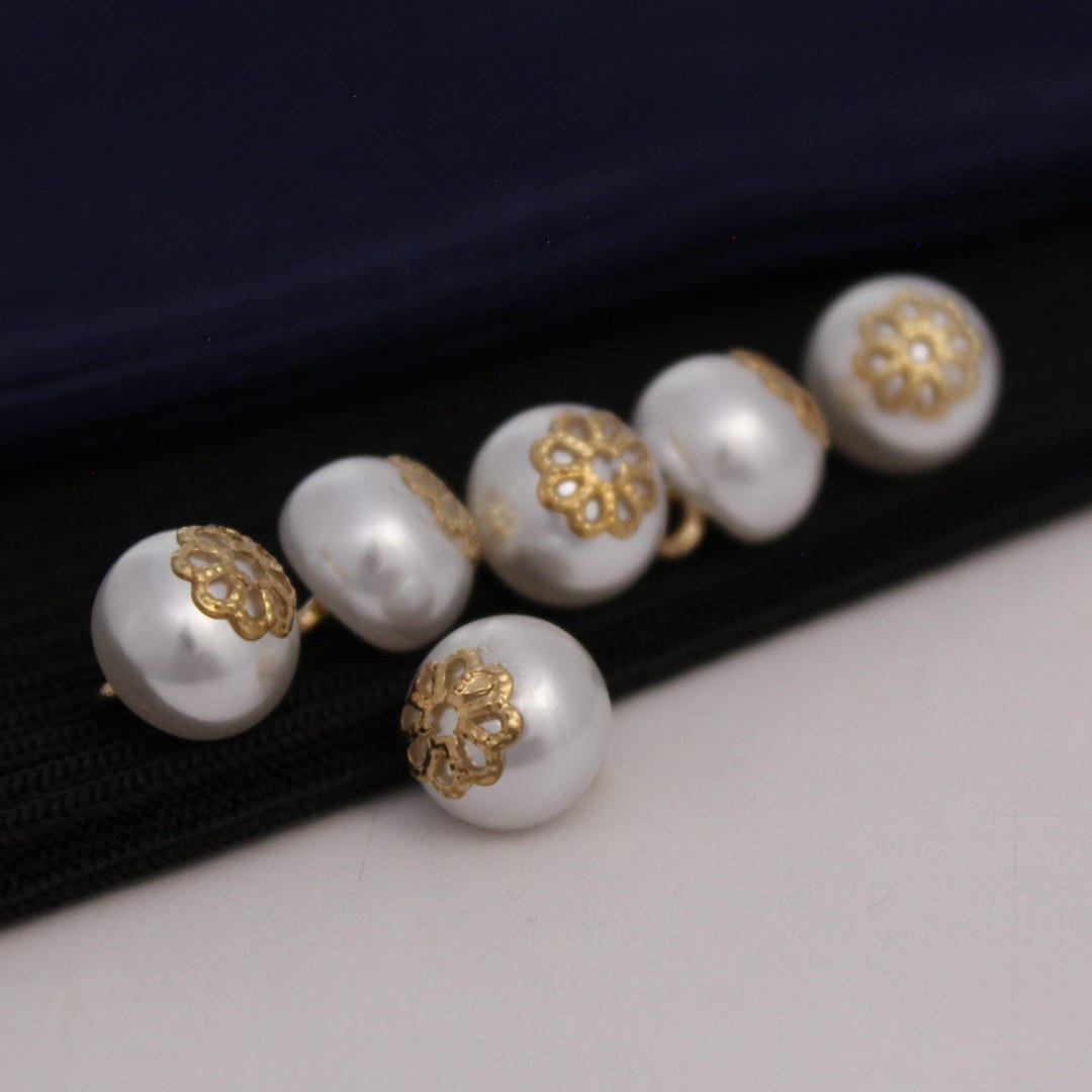 Faux Pearl Buttons With Golden Flower Pattern, Shank Back, 10mm/0.39 ...