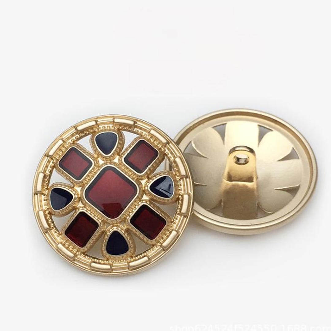 Gold Metal Shank Buttons With Red & Black Gem Detail , 18mm,20mm,23mm ...
