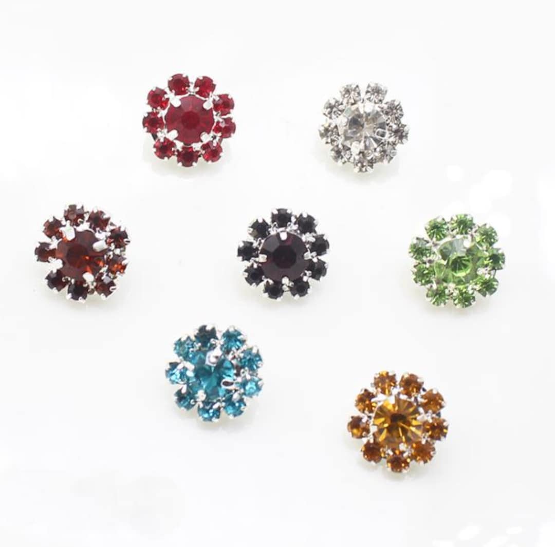 12mm/0.47" Sparkling Rhinestone Flower Buttons, Metal Shank, 16 Colors ...