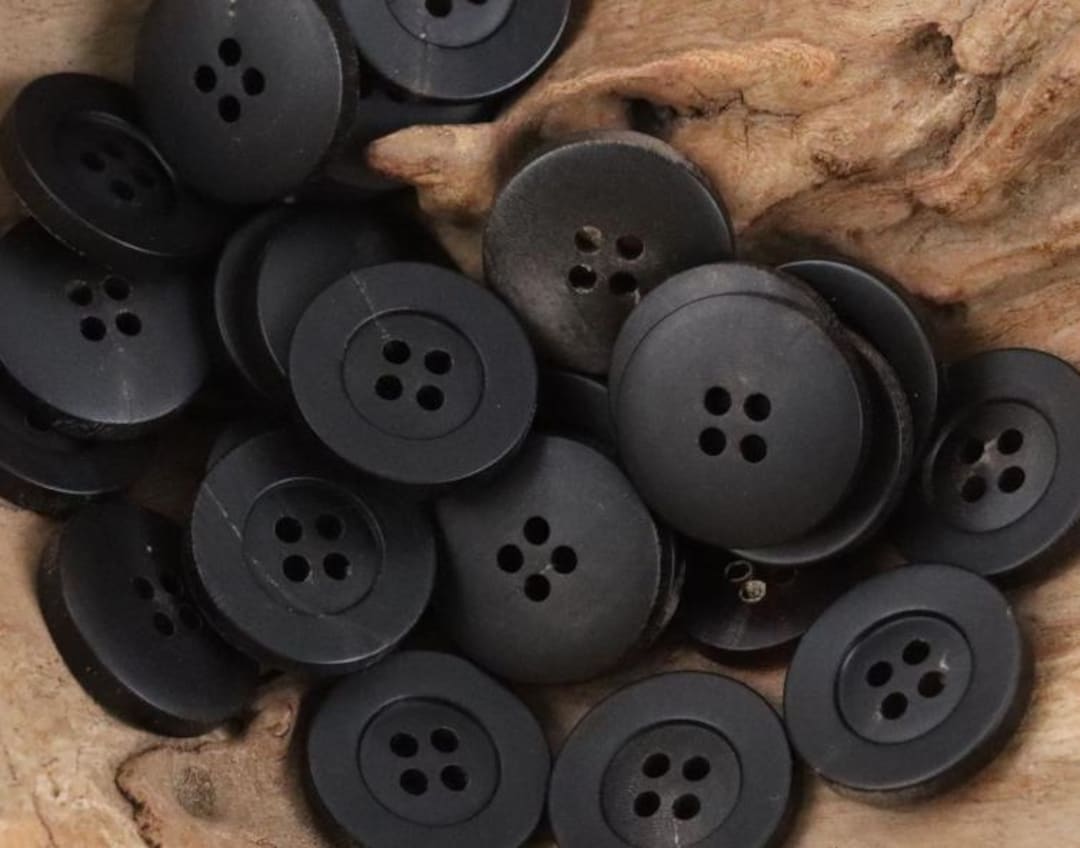 Matte Black Horn Buttons, Classic 4-hole, 15mm, 17.5mm, 20mm, 23mm or ...