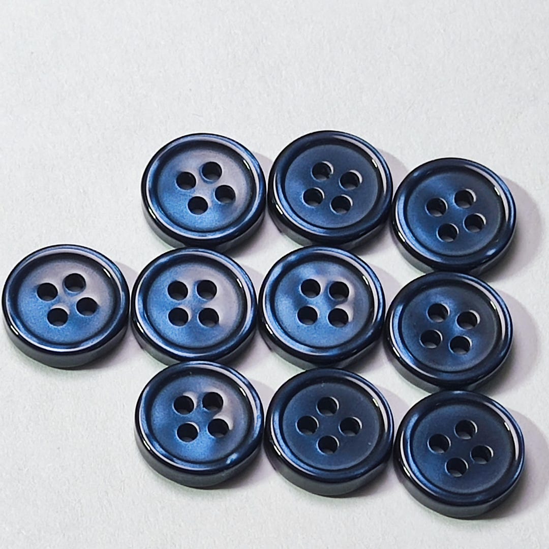 Dark Navy Blue Plastic Small Buttons, Glossy Finish, 10mm, 11.5mm, 4 ...