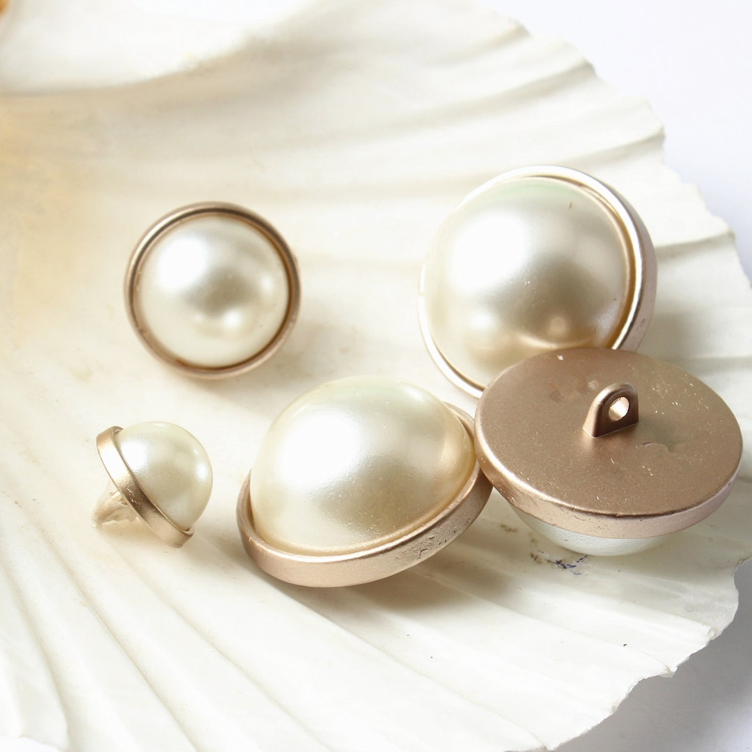 Buttons With Round Gold Outer Faux Pearl Center With Shank - Etsy