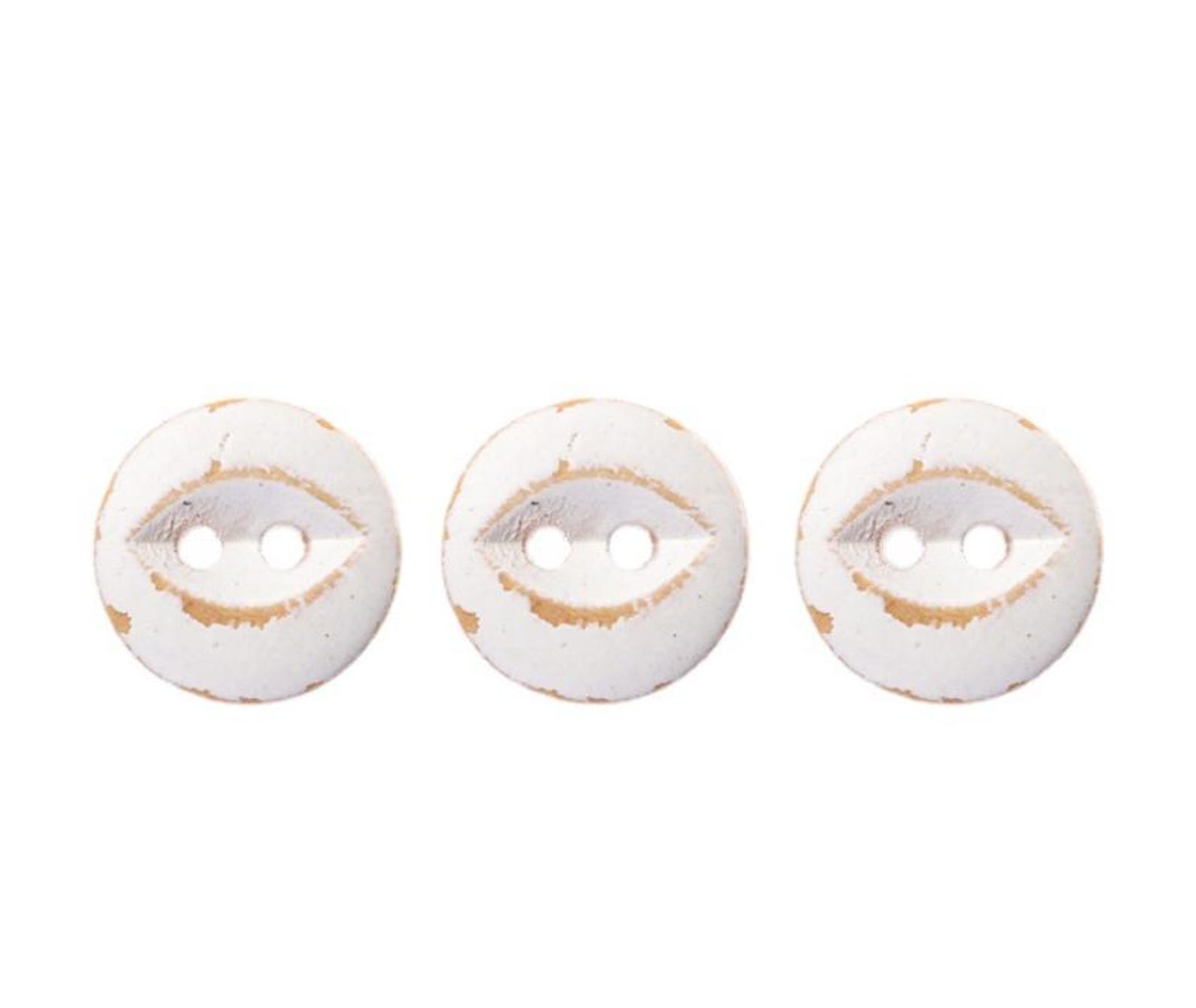 Wooden Buttons, White, Fish Eyes Design, 11.5mm/0.45", Pack of 10(B1124 ...