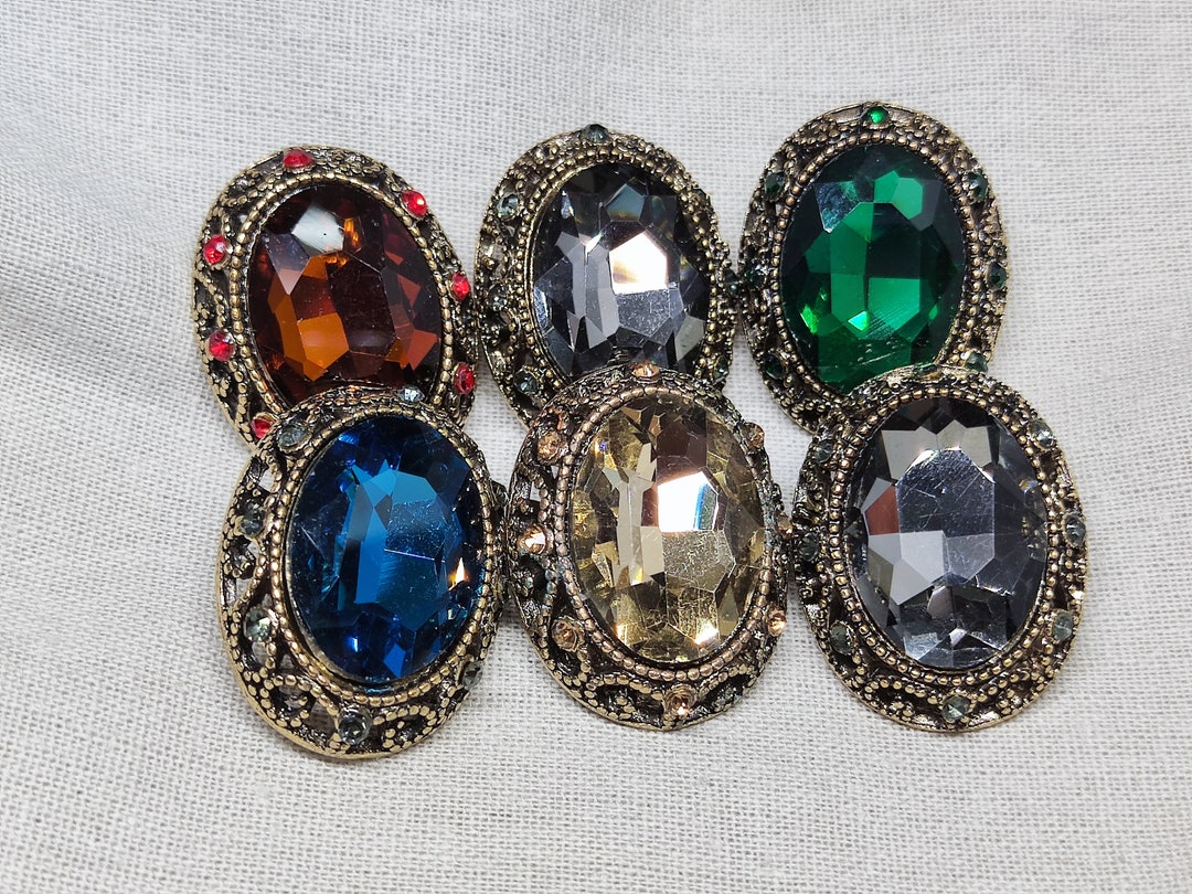 Oval Rhinestone Buttons, Red, Green, Blue, Orange Acrylic Rhinestone ...